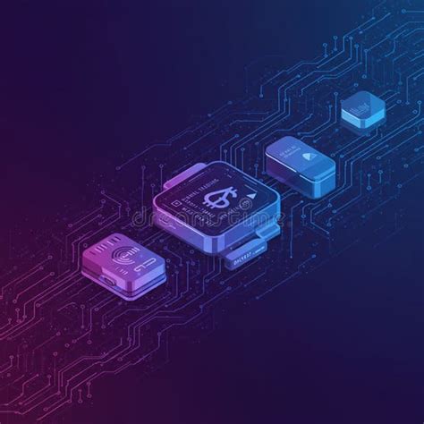 Futuristic Illustration Featuring Abstract Circuit Boards With Various Digital Elements Stock