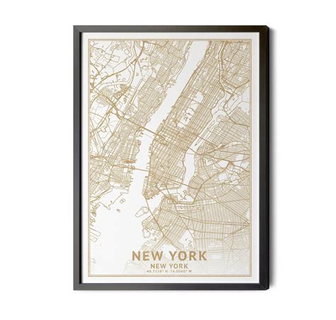 New York City Map High Resolution Real Gold Leaf Texture Coordinates New York City Poster