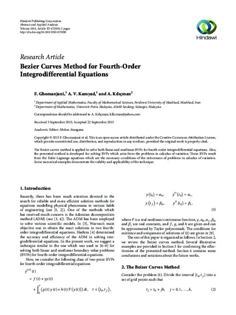 Pdf Bezier Curves Method For Fourth Order Integrodifferential Equations