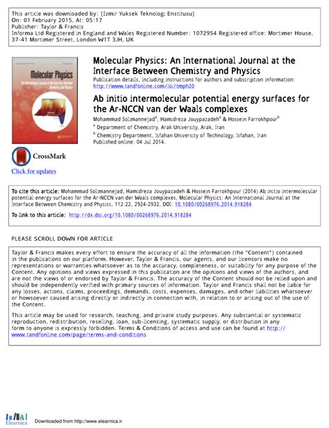 Pdf Ab Initio Intermolecular Potential Energy Surfaces For The Arnccn Van Der Waals Complexes