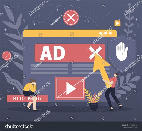 Vektor Stok Adblock Software Vector Illustration Concept Character