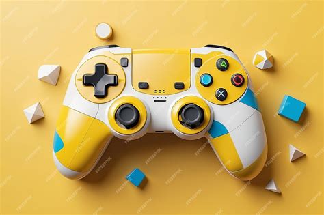 Premium Photo White Standard Game Controller Joystick Gamepad On A Yellow Background With