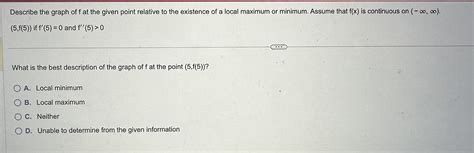 Solved Describe The Graph Of F At The Given Point Relative Chegg