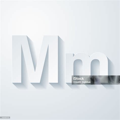 Letter M Uppercase And Lowercase Icon With Paper Cut Effect On Blank