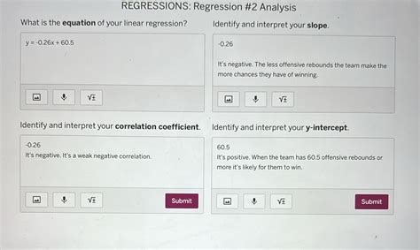 Solved Regressions Regression 2 Analysis What Is The Equation Of Your Linear Regression