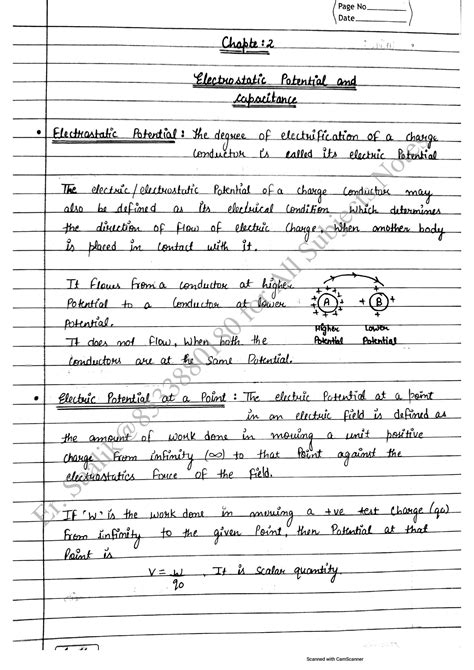 Solution Electrostatic Potential And Capacitance Best Handwritten Notes Class 12 Chemistry