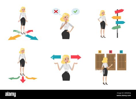 Choosing Directions Set Woman Trying To Guess What Strategy To Pick Stock Vector Image And Art