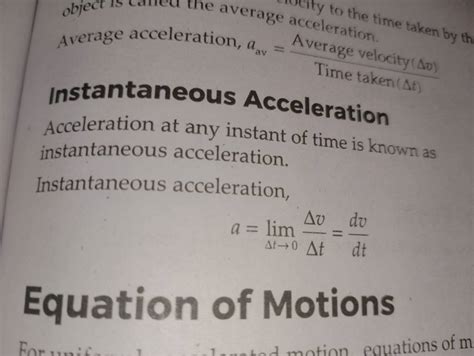 Instantaneous Acceleration Formula