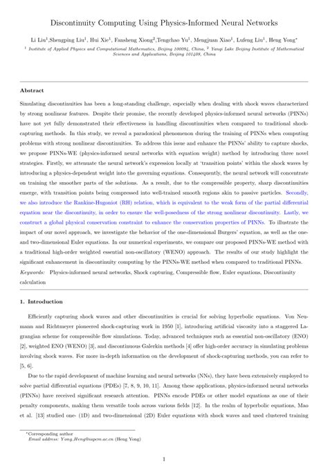 PDF Discontinuity Computing Using Physics Informed Neural Networks