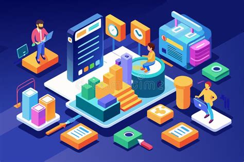 This Illustration Showcases Various Isometric Elements Designed For Enhancing Productivity And