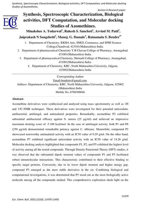 Pdf Synthesis Spectroscopic Characterization Biological Activities