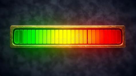 Golden Analog Level Meter With Rgb Spectrum Displaying Progress And