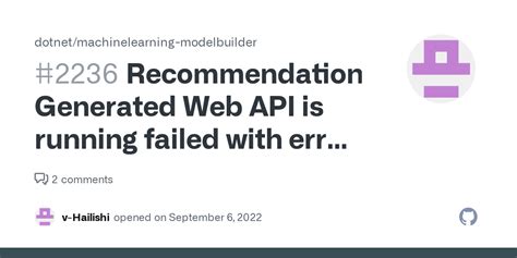 recommendation generated web api is running failed with error 500