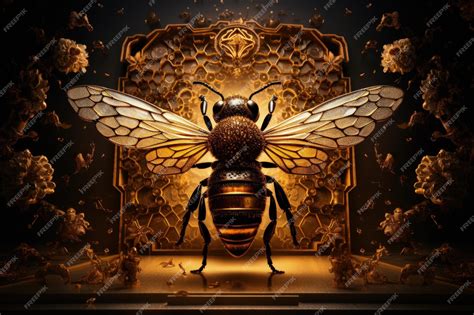 Premium Ai Image Epic Honey Bee Hive Geometric Cube Queen Bee Concept Generative Ai