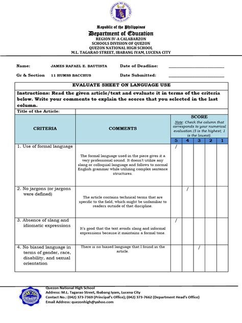 Eval Sheet Language Use Pdf Jargon Human Communication
