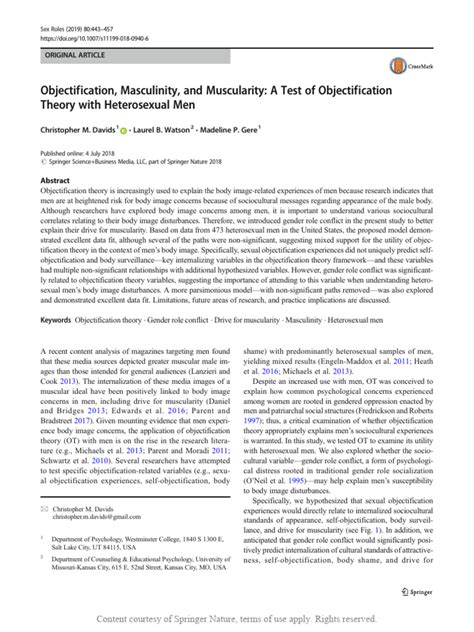 Objectification Masculinity And Muscularity A Test Pdf Gender Role