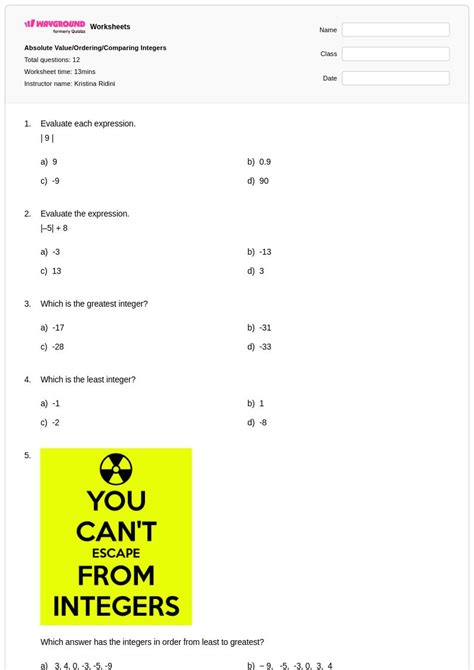50 Absolute Value Worksheets For Grade 7 On Wayground Free And Printable