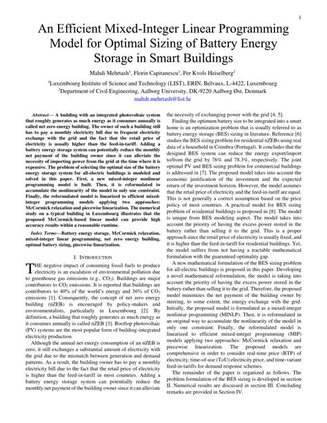 Pdf An Efficient Mixed Integer Linear Programming Model For Optimal Sizing Of Battery Energy