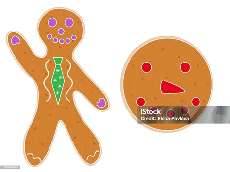 Kue Roti Jahe Natal Berbentuk Pria Dan Lingkaran Dihiasi Es Berwarna Ilustrasi Stok Unduh
