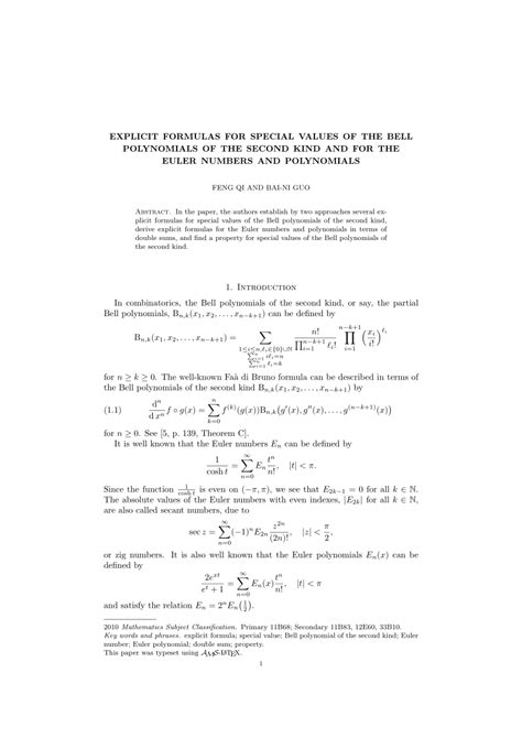Pdf Explicit Formulas For Special Values Of The Bell Polynomials Of