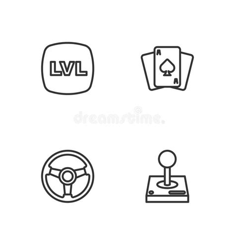 Set Line Joystick For Arcade Machine Racing Simulator Level Game And Playing Cards Icon