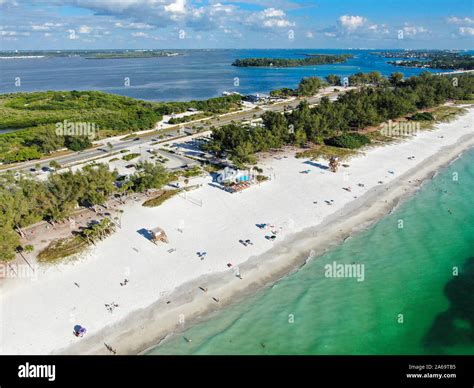 Aerial View Of Anna Maria Island White Sand Beaches And Blue Water