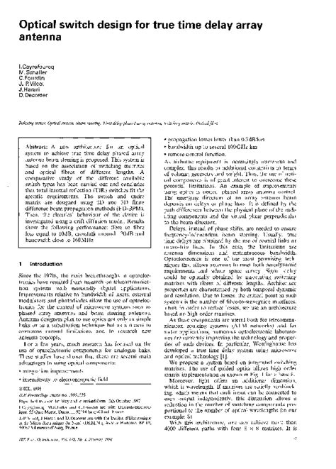 Pdf Optical Switch Design For True Time Delay Array Antenna