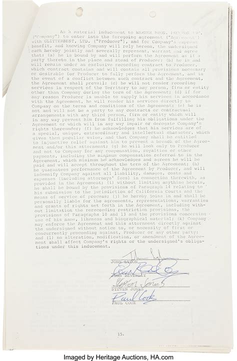 Sex Pistols Signed 8 ½ X 13 19 Page Agreement With Warner Lot