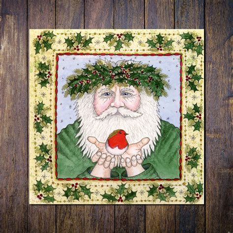 Yule Man With Robin Christmas Card Rie Designed