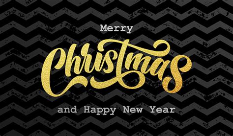 메리 크리스마스와 새해 복 설날 황금 서예 금 호일 지그재그 패턴 배경에 문자 검은 배경 벡터 디자인에 Xmas 휴일 반짝이는 장식품 0명에 대한 스톡 벡터 아트 및 기타