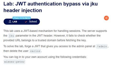 Portswigger Jwt Authentication Bypass Via Jku Header Injection Solution