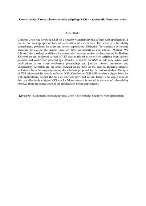 pdf current state of research on cross site scripting xss a