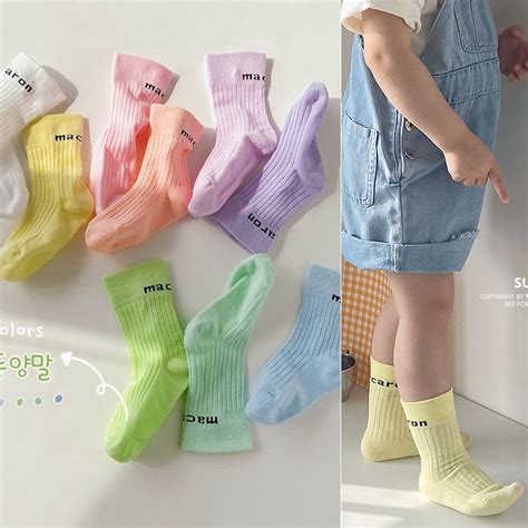 봄 캔디 컬러 소프트 솔리드 양말 여아 및 남아용 문자 포함 유아 면 양말 3 쌍 Aliexpress