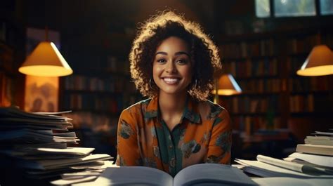 Premium Photo Portrait Of A Smiling Young Woman Reading A Book In The