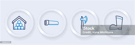 세트 라인 방수 고무 장화 나무 도끼 손톱 및 통나무 아이콘 벡터 강철에 대한 스톡 벡터 아트 및 기타 이미지 강철 건설 산업 계절 Istock