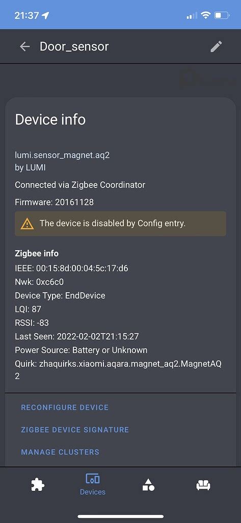 Zha Device Disabled By Config Entry Configuration Home Assistant Community