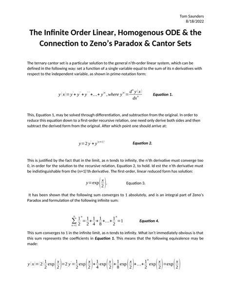 Pdf The Nth Order Linear Ode And The Connection To Zenos Paradox And Cantor Sets