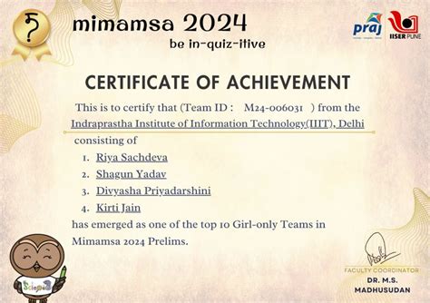 riya sachdeva on linkedin teamwork mimamsa iiserpune achievement