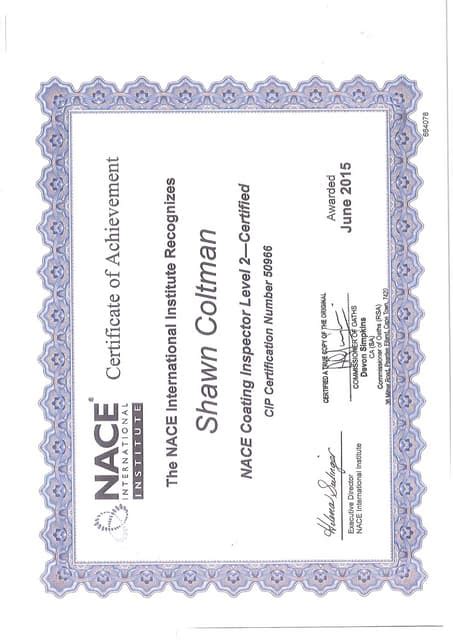 Nace Coating Inspector Level 2 Certificate Pdf