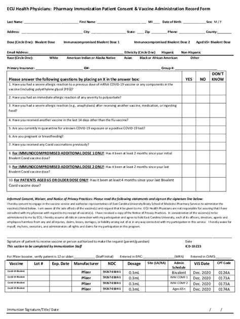 Fillable Online Pharmacy Immunizationpatient Consent And Vaccine Fax