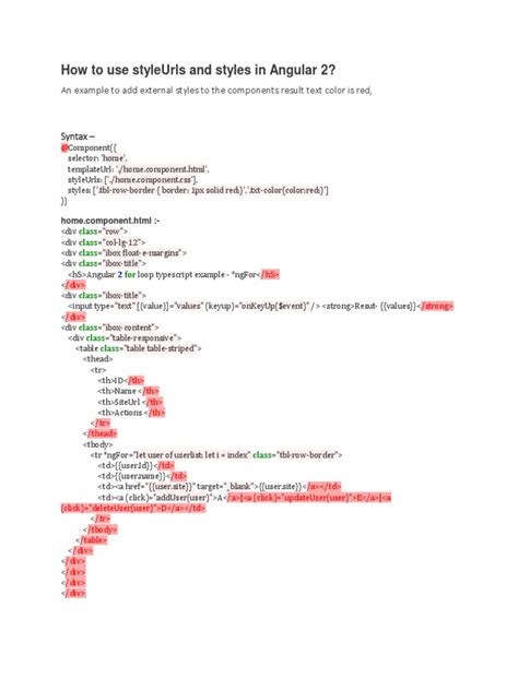 how to use styleurls and styles in angular 2 pdf cascading style