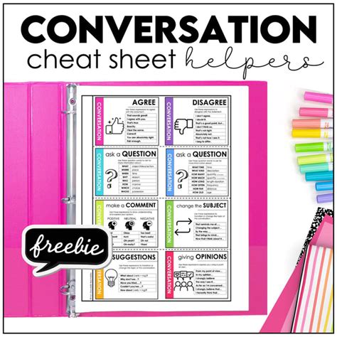 Free Conversation Prompt Helper Esl Speaking Cheat Sheet