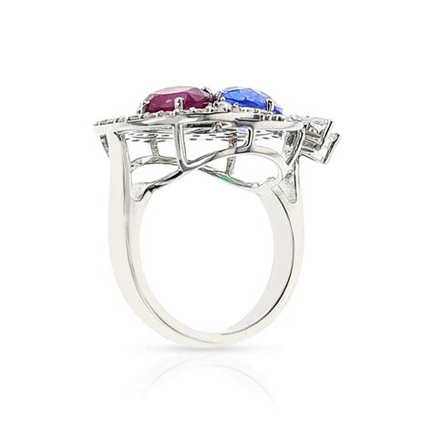 18k Ruby Emerald Sapphire And Diamond Cocktail Ring For Sale At 1stdibs