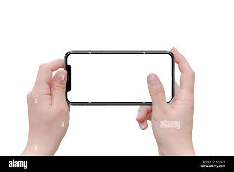 Isolated Black Curved X Mobile Phone In Horizontal Position In Woman Hands Stock Photo Alamy