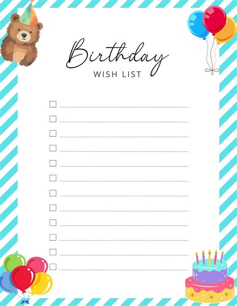 Printable Birthday List Birthday Wish List Birthday T List