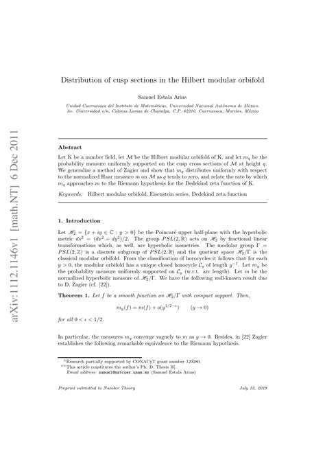 Pdf Distribution Of Cusp Sections In The Hilbert Modular Orbifold