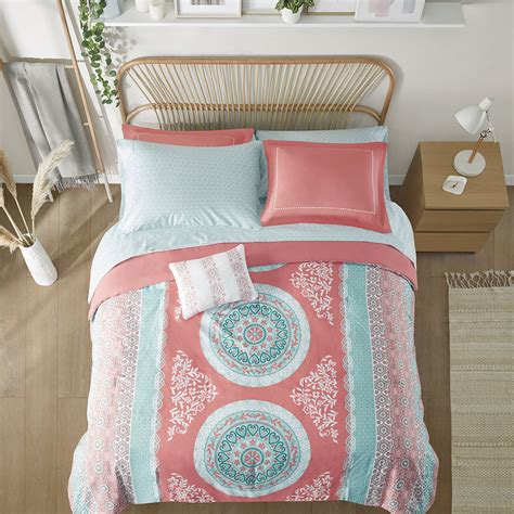 Fengshu Coral Queen Bed Comforter With Sheets Medallion Flat Sheet