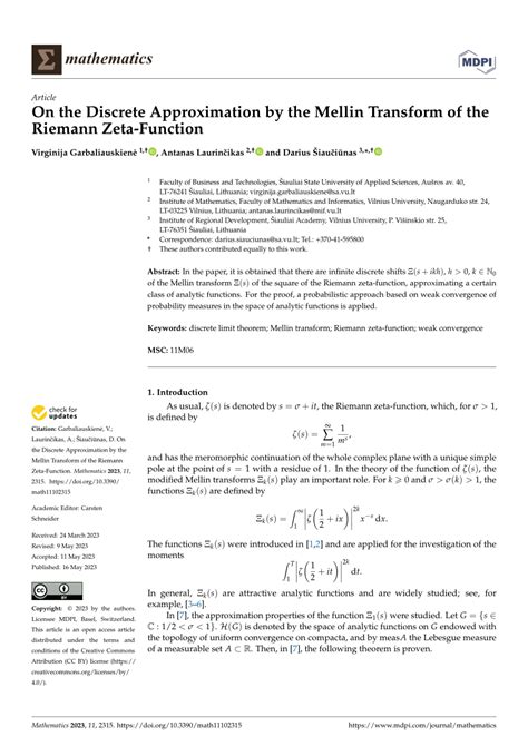Pdf On The Discrete Approximation By The Mellin Transform Of The Riemann Zeta Function