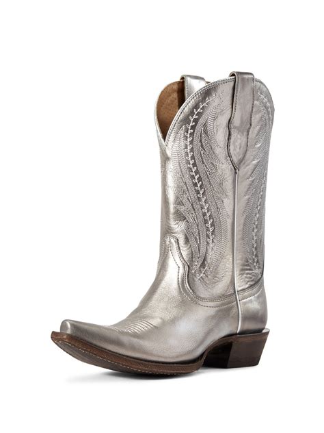 Metallic Silver Western Embroidery Mid Calf Cowgirl Boots Fuchsia Boots
