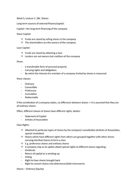 Week 5 Lecture 1 Complete Week 5 Lecture 1 2bl Shares Long Term